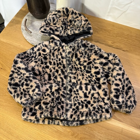 H&M | Jackets & Coats | Hm Girls Leopard Print Faux Fur Full Zip Coat ...